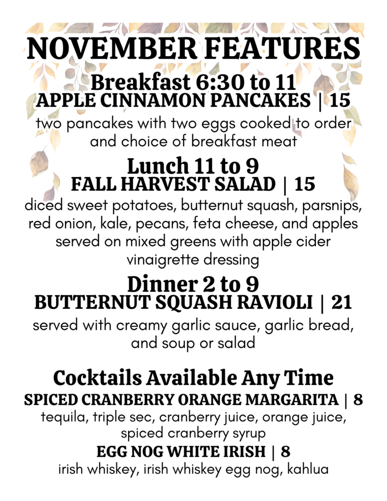 November Special Features Menu - 19thholebarandgrille.com ...